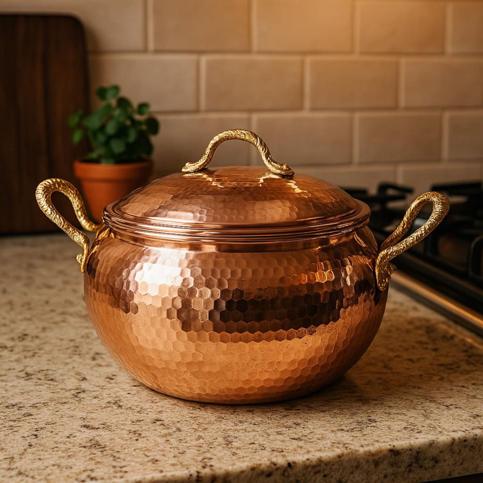 Handcrafted Hammered Copper Casserole Set: Brass Handle Cookware - Etsy