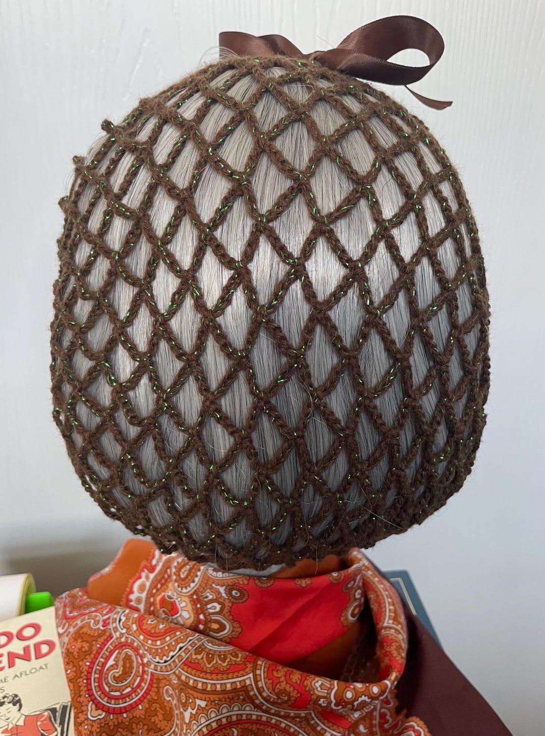 Brown and Green Sparkle 1940s Style Hair Snood. Retro Ribbon ...