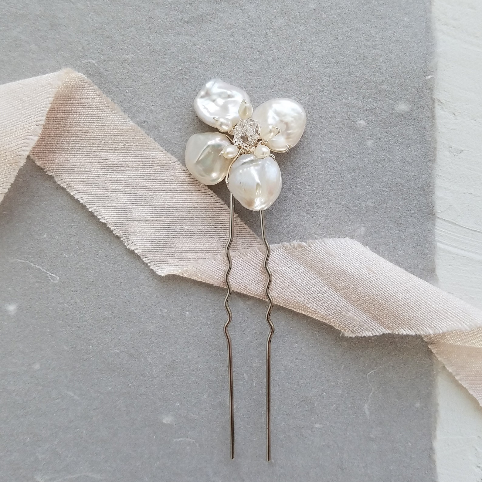Pearl Flower Hair Pin, Freshwater Pearl Hair Pin, Pearl Bridal Hair Pin ...