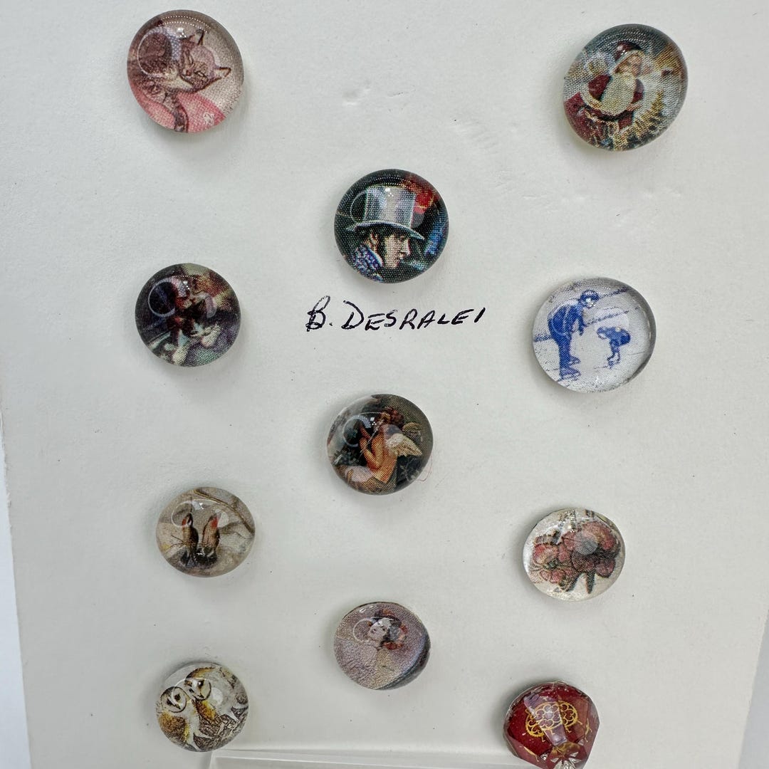 Vintage Glass Pictorial Buttons David Hartranft Estate Card Set of 11 ...