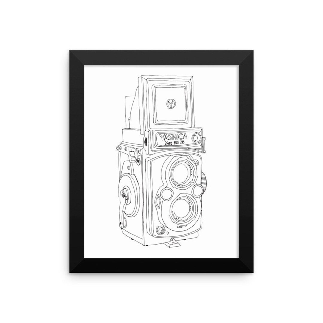 Framed in Wood Vintage Yashica Camera Original Illustration Framed Wall ...