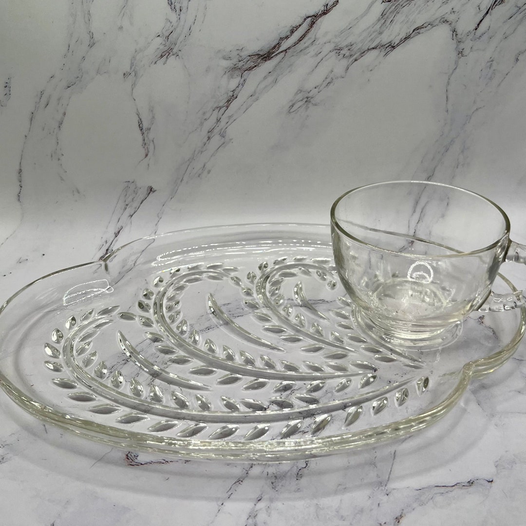 Vintage Set of 2 Federal Glass Snack Set: Sleek Raised Glass Plate and ...