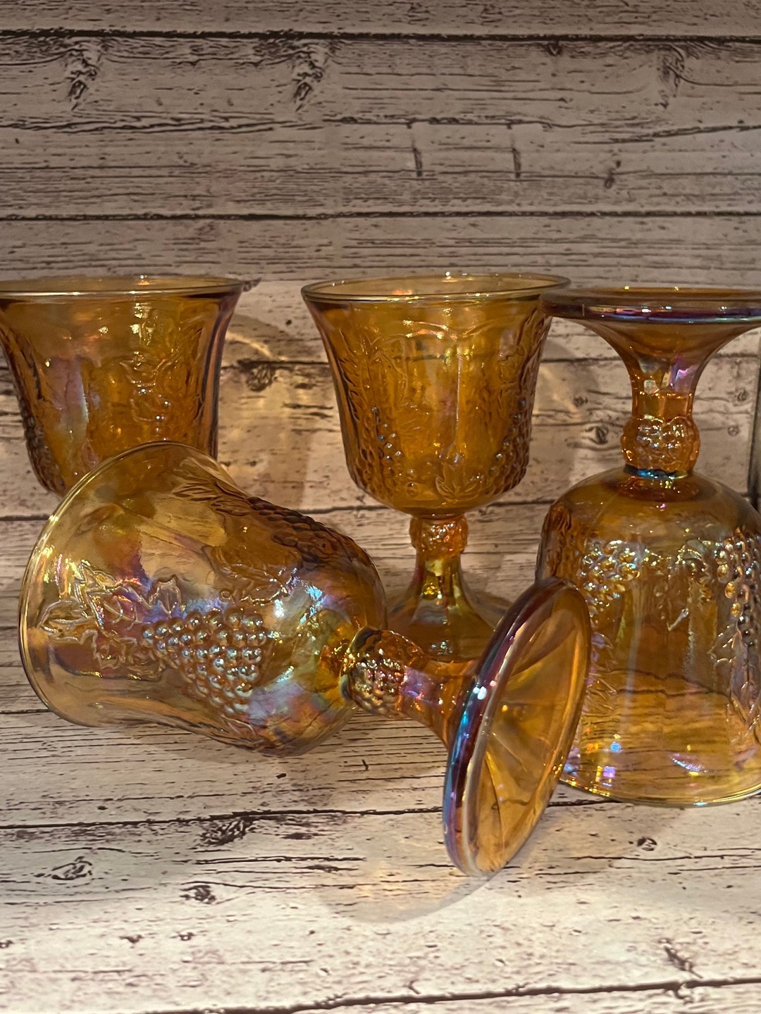 Indiana Carnival Glass Goblets Marigold Iridescent Set of 4 - Etsy