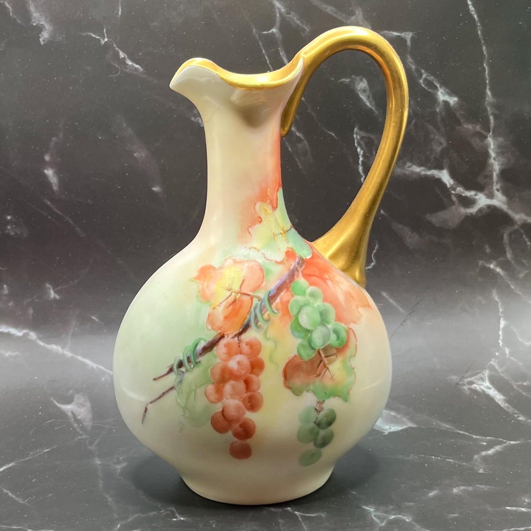 Limoges Antique Artist Painted Pitcher Vase Cruet Vintage French Stamp ...