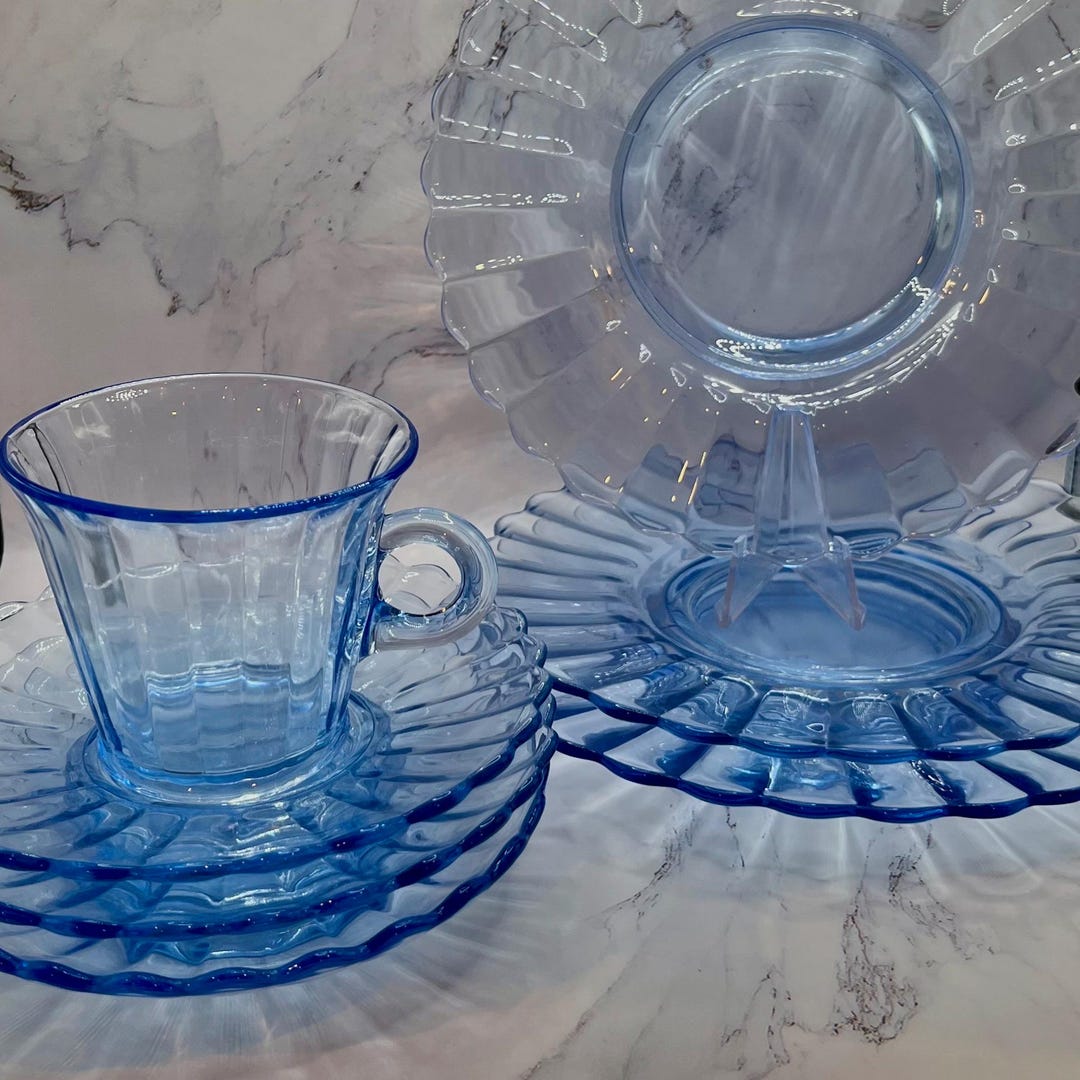 Imperial Glass Vintage 11 Piece Set Newbound Ice Blue Plates Depression ...