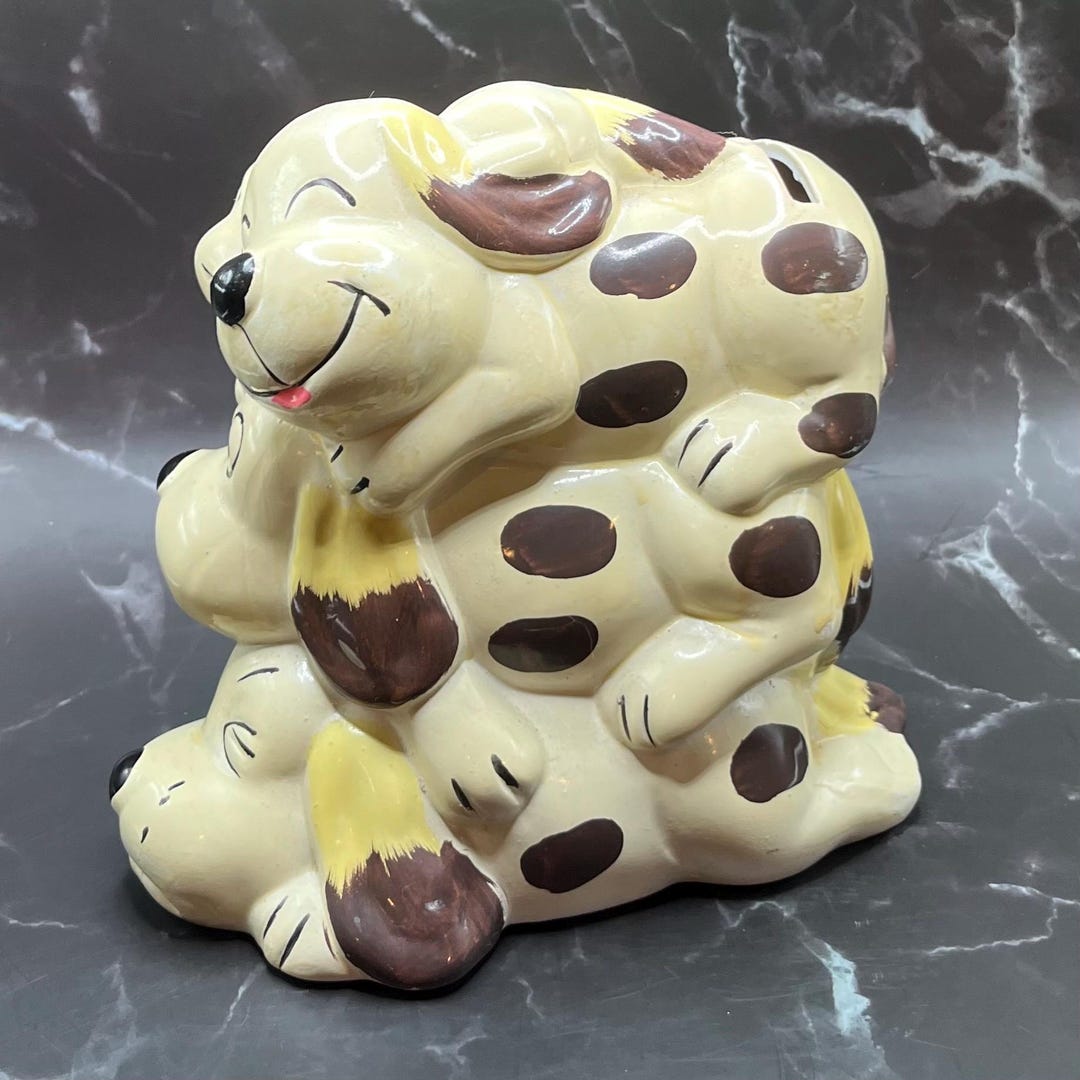 Vintage Coin Banks Ceramic Puppy Dog Pile 1970s MCM Retro Piggy Banks ...