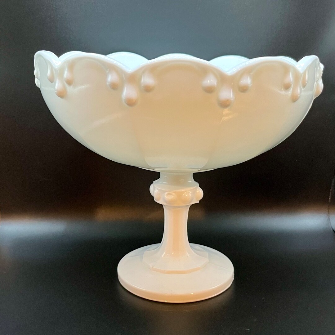 Indiana Vintage Milk Glass Tear Drop Large Fruit Compote Pedestal Bowl ...