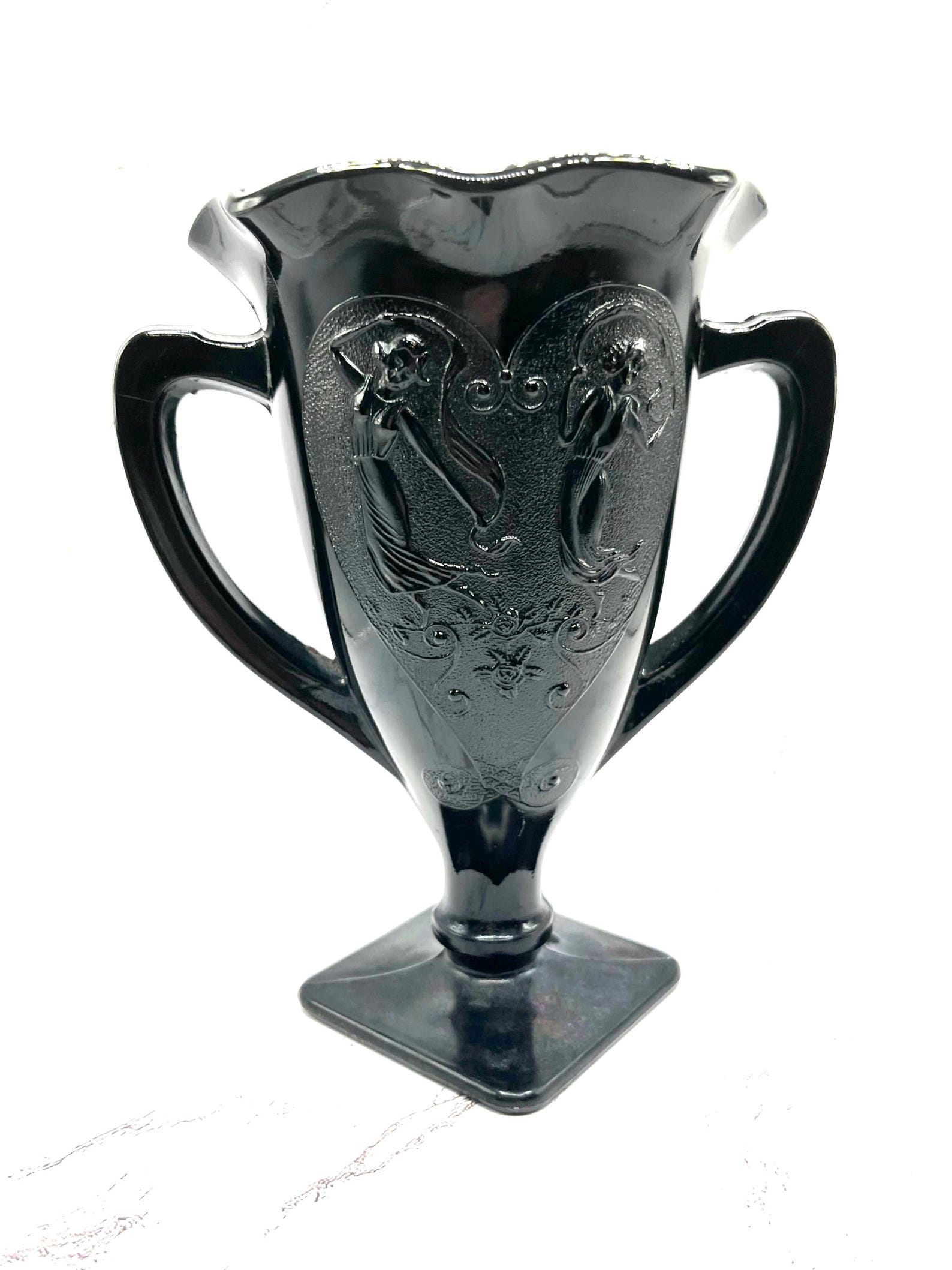 LE Smith Vase Vintage Black Amethyst Glass Trophy Vase Art Deco C1930s ...
