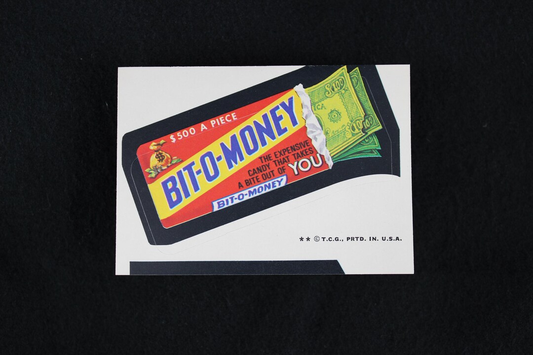 Vintage Wacky Packages Bit-o-money Sticker - Brown Back - B Side (3 of ...