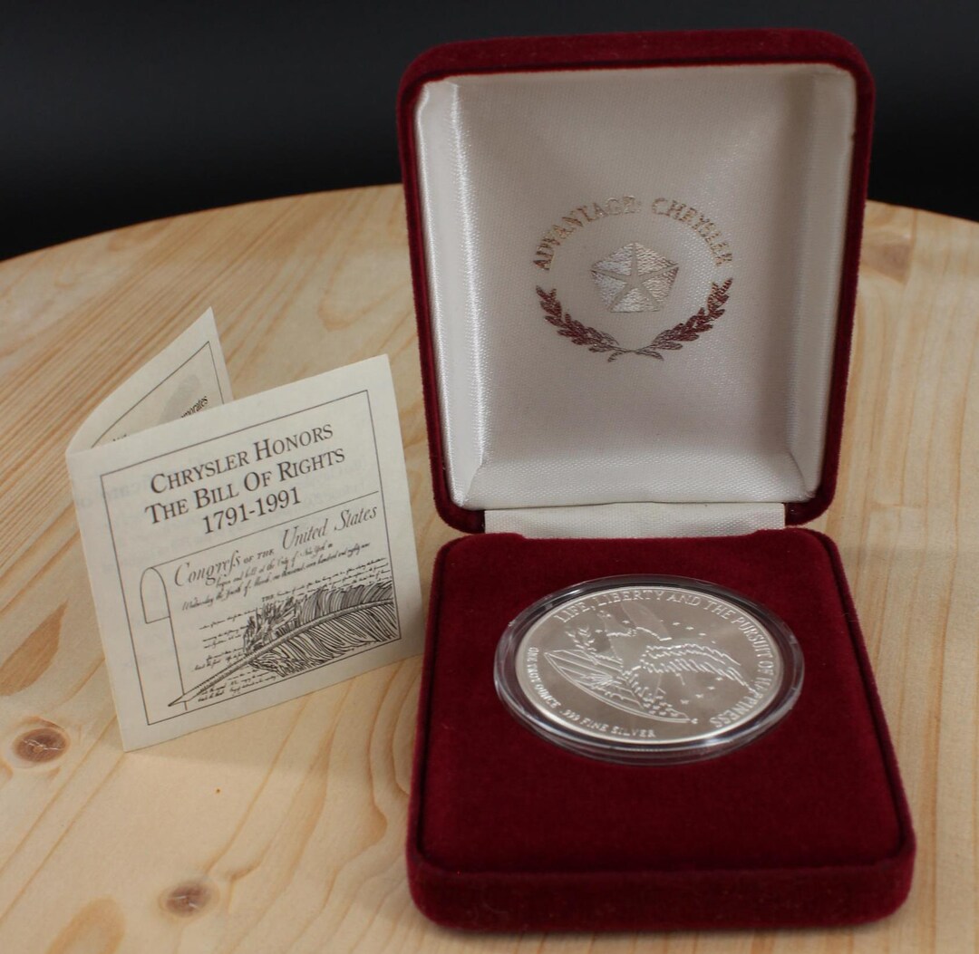 Vintage 1991 Chrysler Bill of Rights Silver Coin - 1 Ounce Pure Silver ...