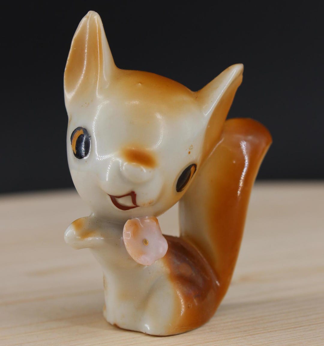 Vintage Red Letter Japan Ceramic Squirrel Holding Flower Figurine - Etsy