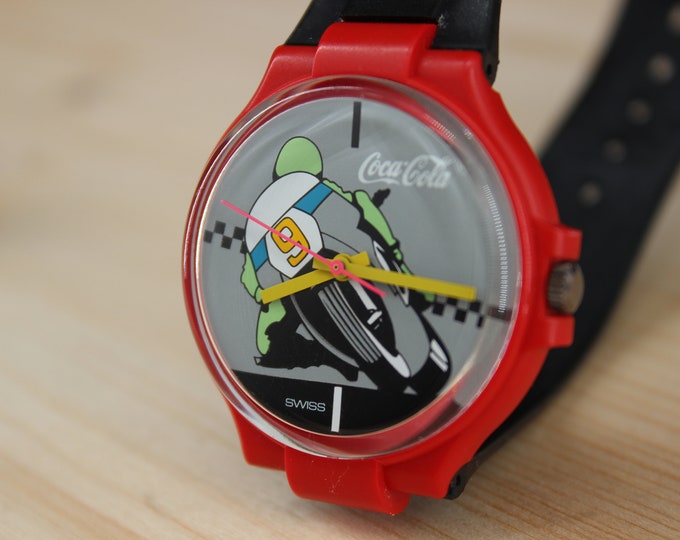 Vintage Coca-cola Swiss Swatch Watch - Motorcycle Racer - Etsy
