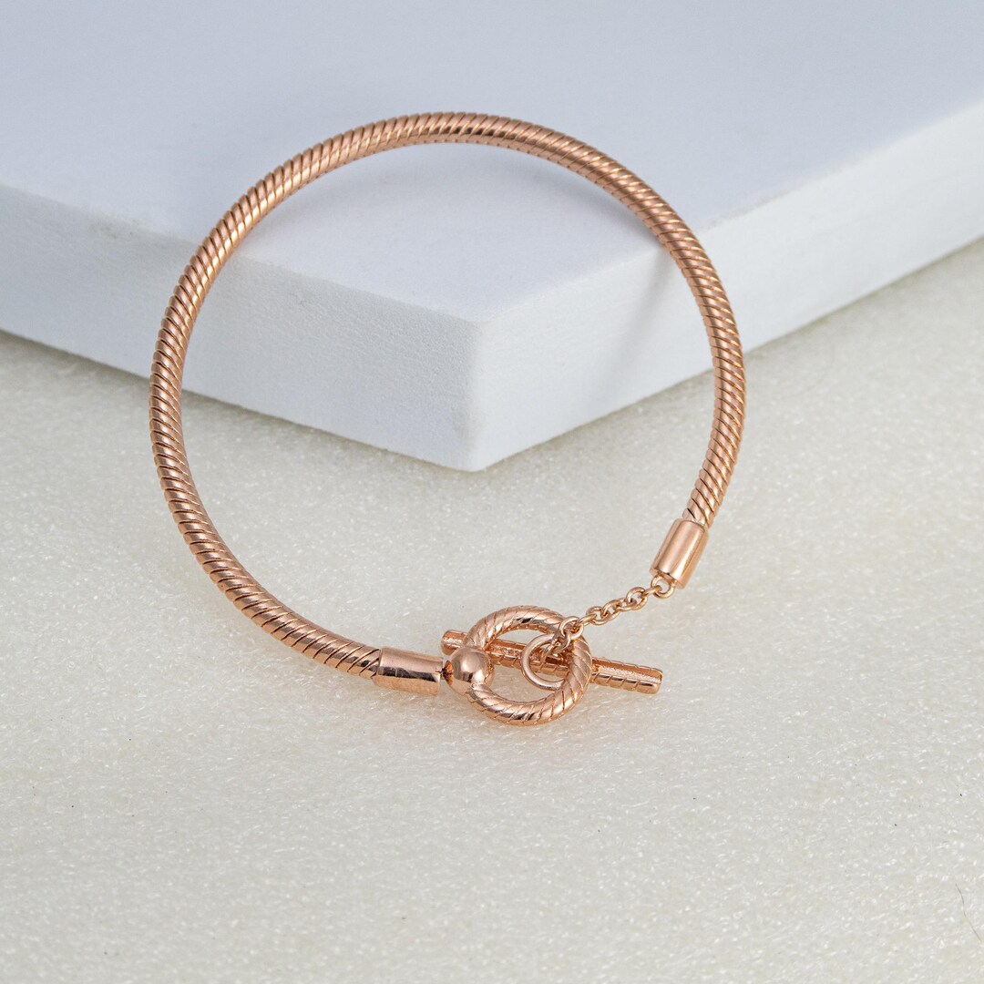 Pandora T-shaped Rose Gold Snake Bone Chain Bracelet, ME Charm Bracelet ...