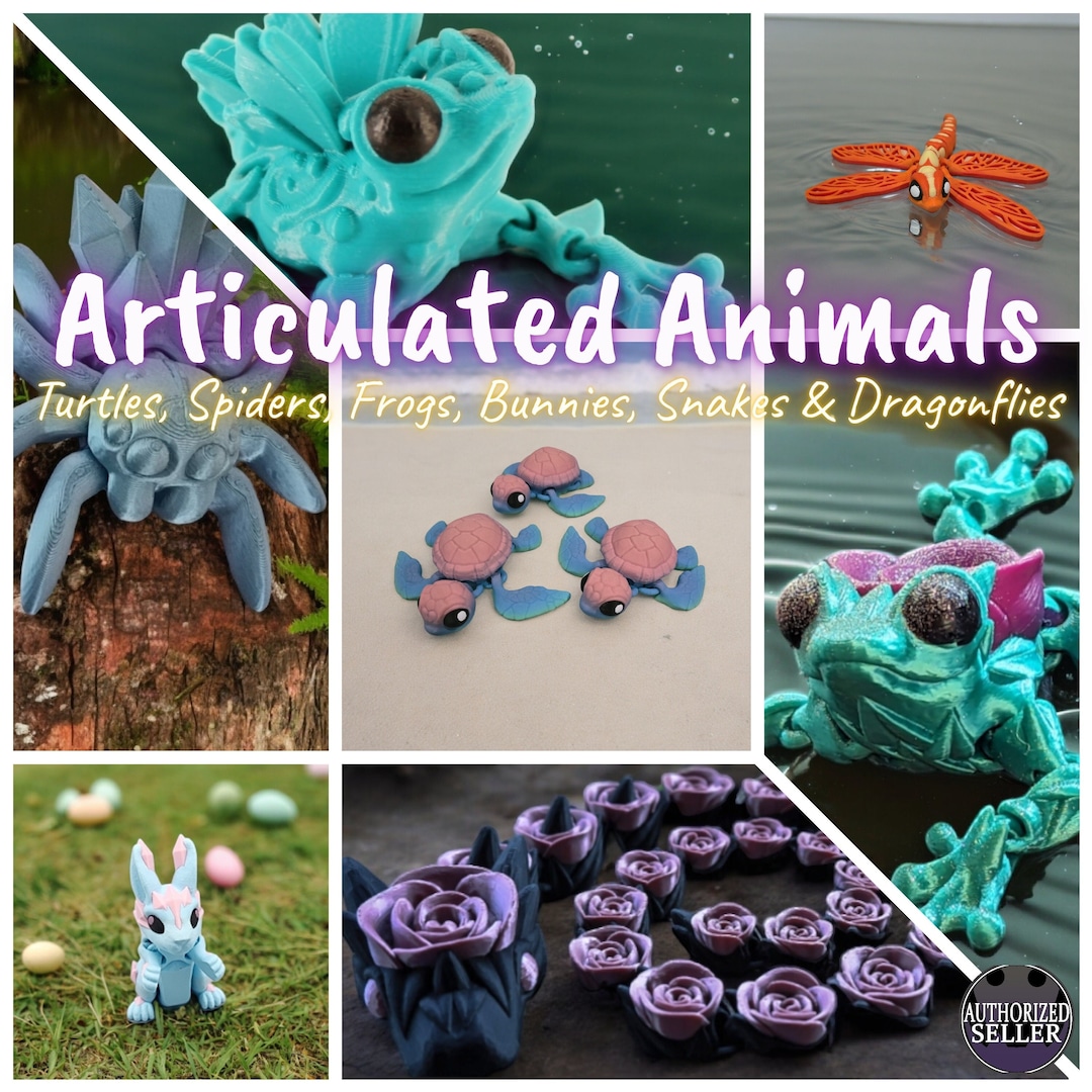 Cute Articulated Animals Pets - Turtle, Spider, Frog, Bunny, Snake ...