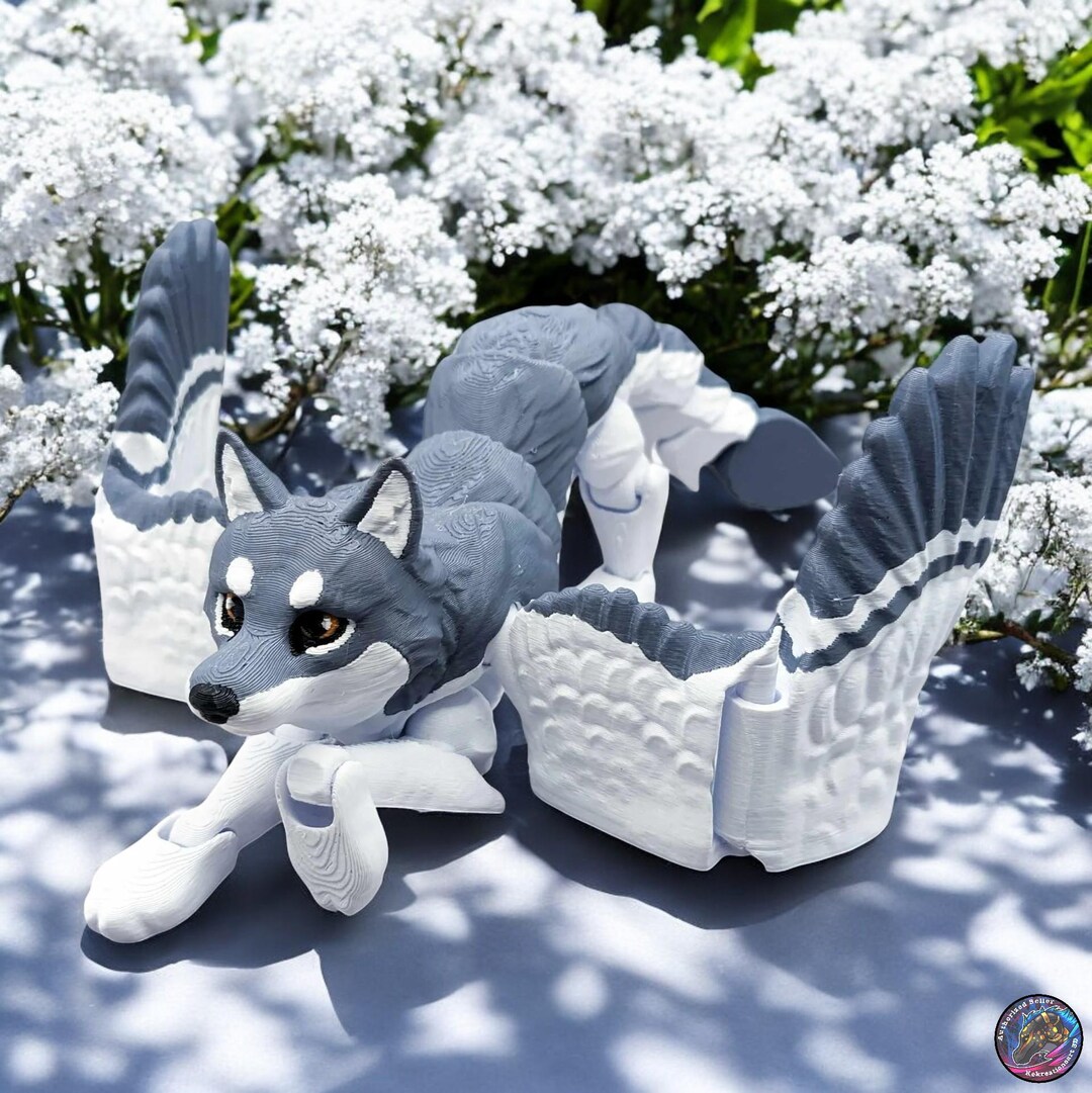 Articulated Flexi Fae Winged Wolf & Baby – 3D Printed Poseable Fantasy ...