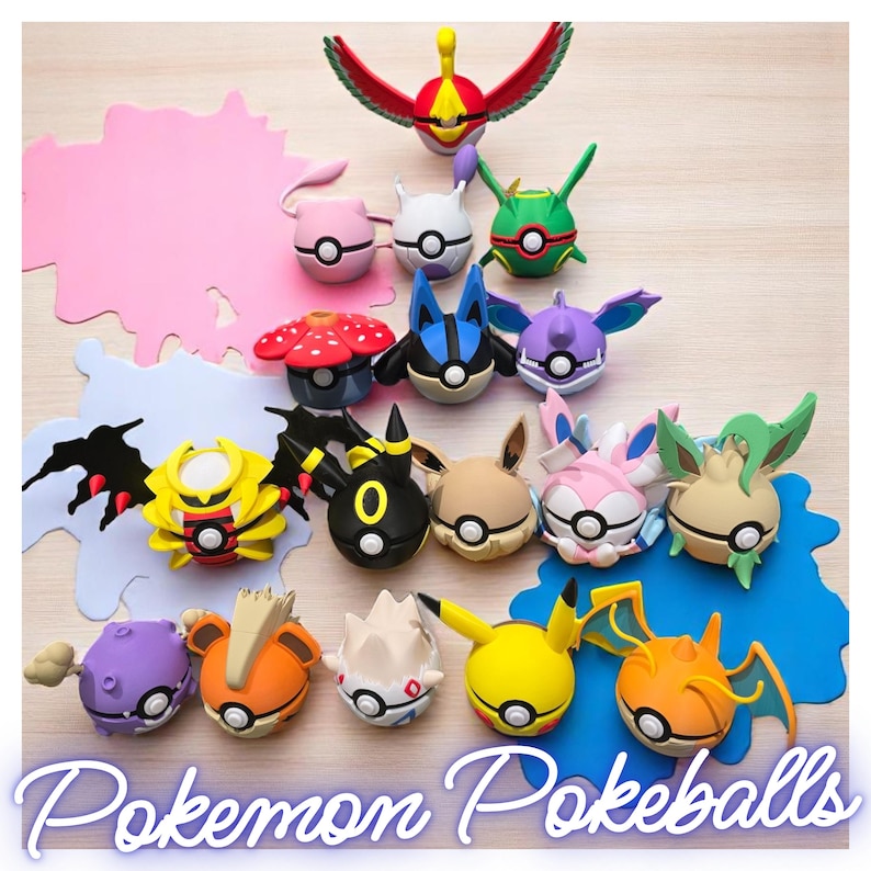 Pokemon Themed Character Pokeballs Balls - 3D Printed Display ...