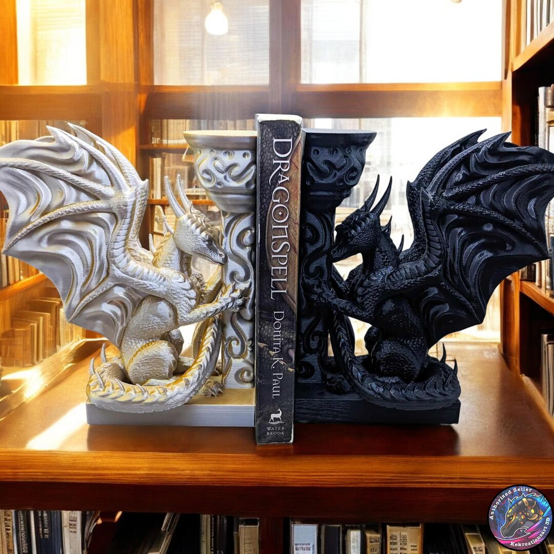 Dragon Bookend – 3D Printed Mythical Bookshelf Decor | Customizable ...