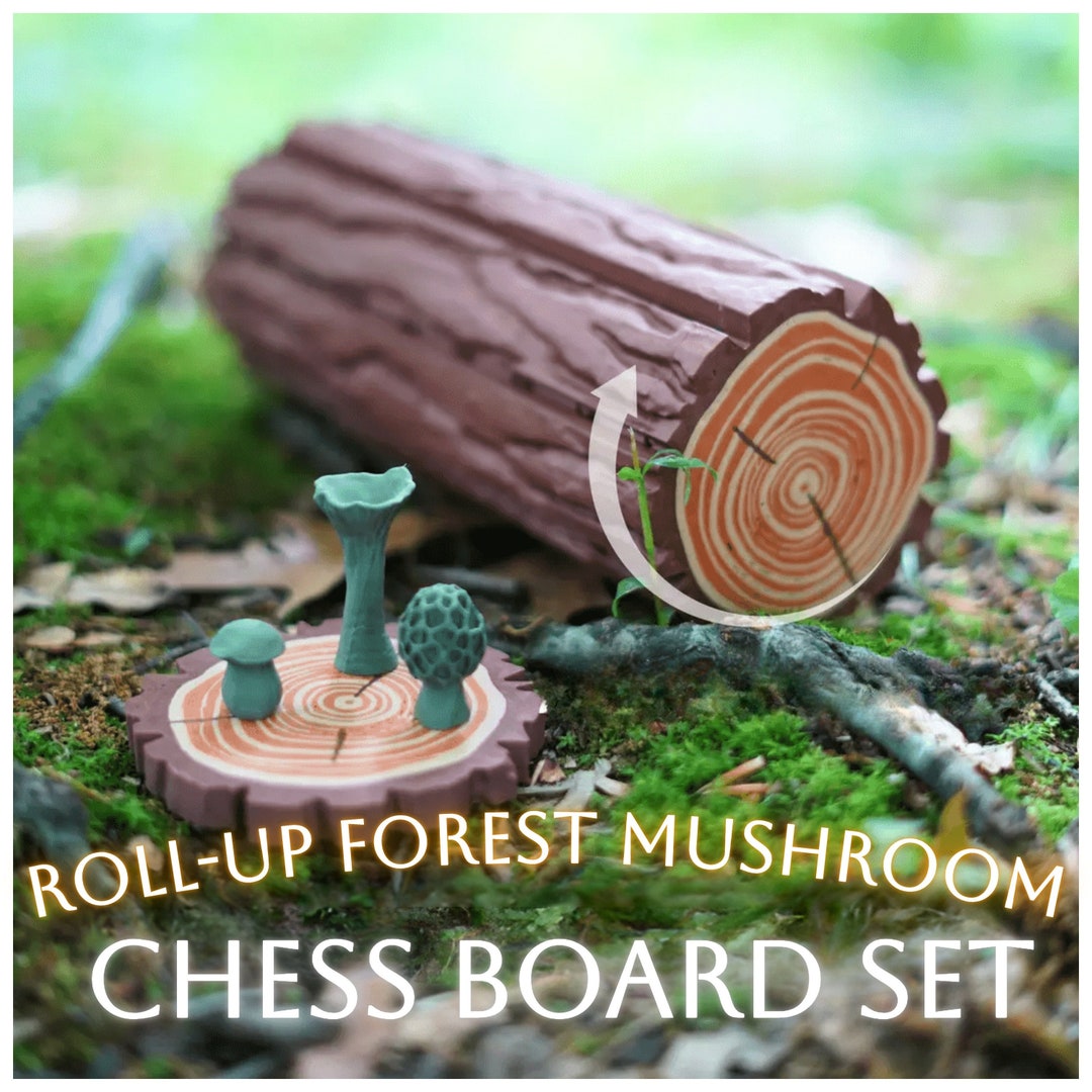 Forest Wood Chess Set: Log and Mushroom Chess Board Portable Travel ...