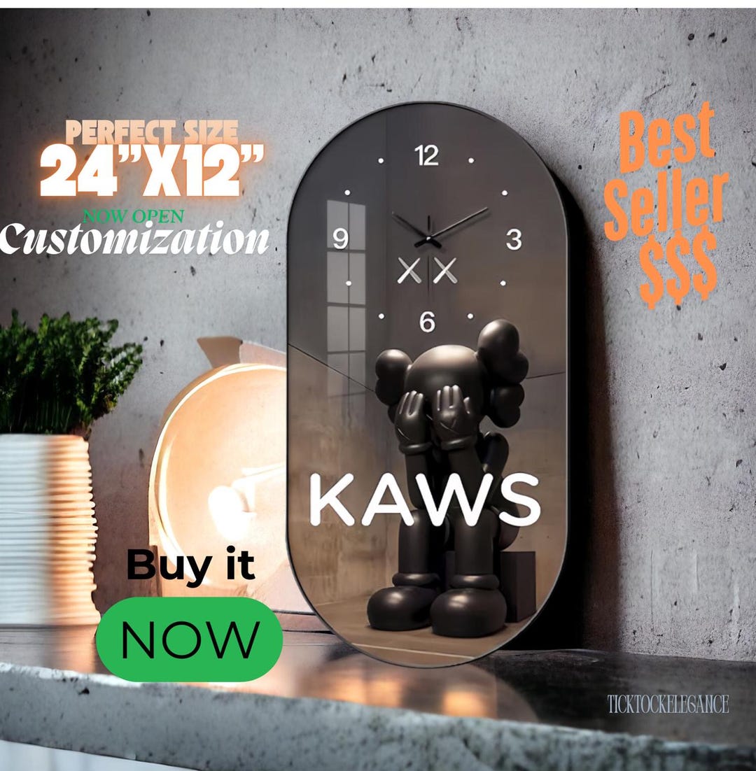 Unique Collector Wall Clock 24x12" KAWS Hype Beast Trendy Wall Clock ...