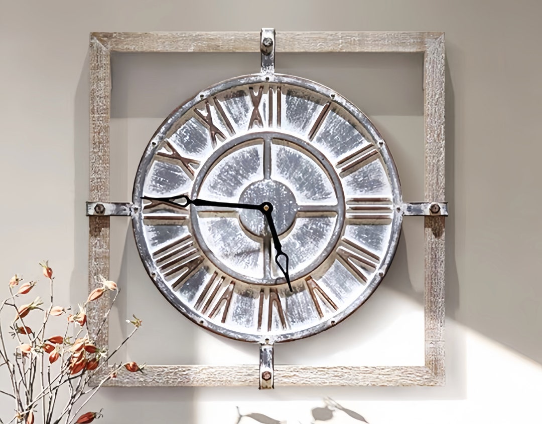 Rustic Roman Numeral Wall Clock: Distressed Wood Frame, 20x20 - Etsy