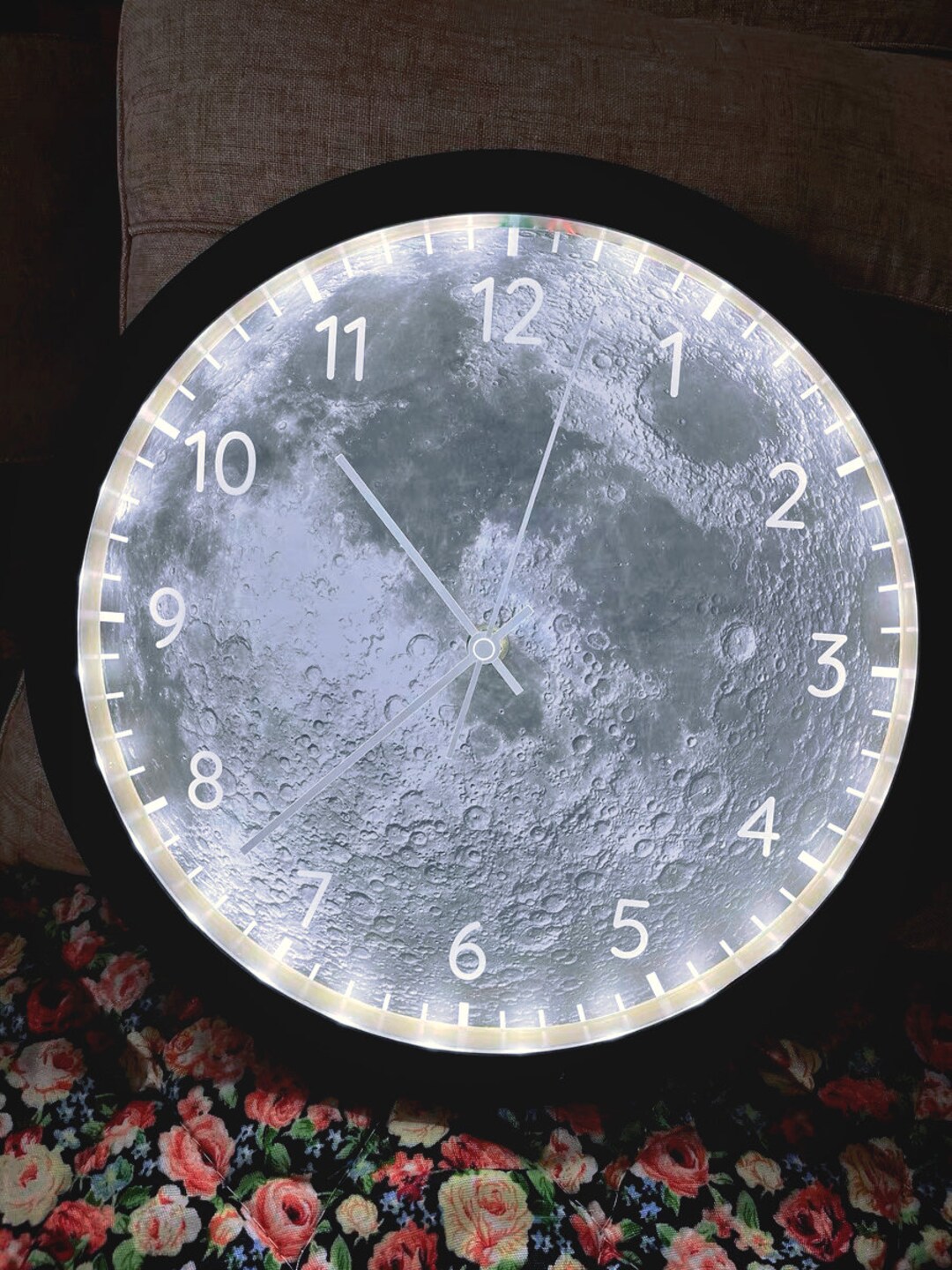 Voice-controlled Lunar LED Night Light Wall Clock, Modern Moon-themed ...