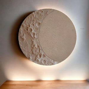 Textured LED Lunar Wall Decor, 3-dimensions Sandstone Moon Wall Decor ...