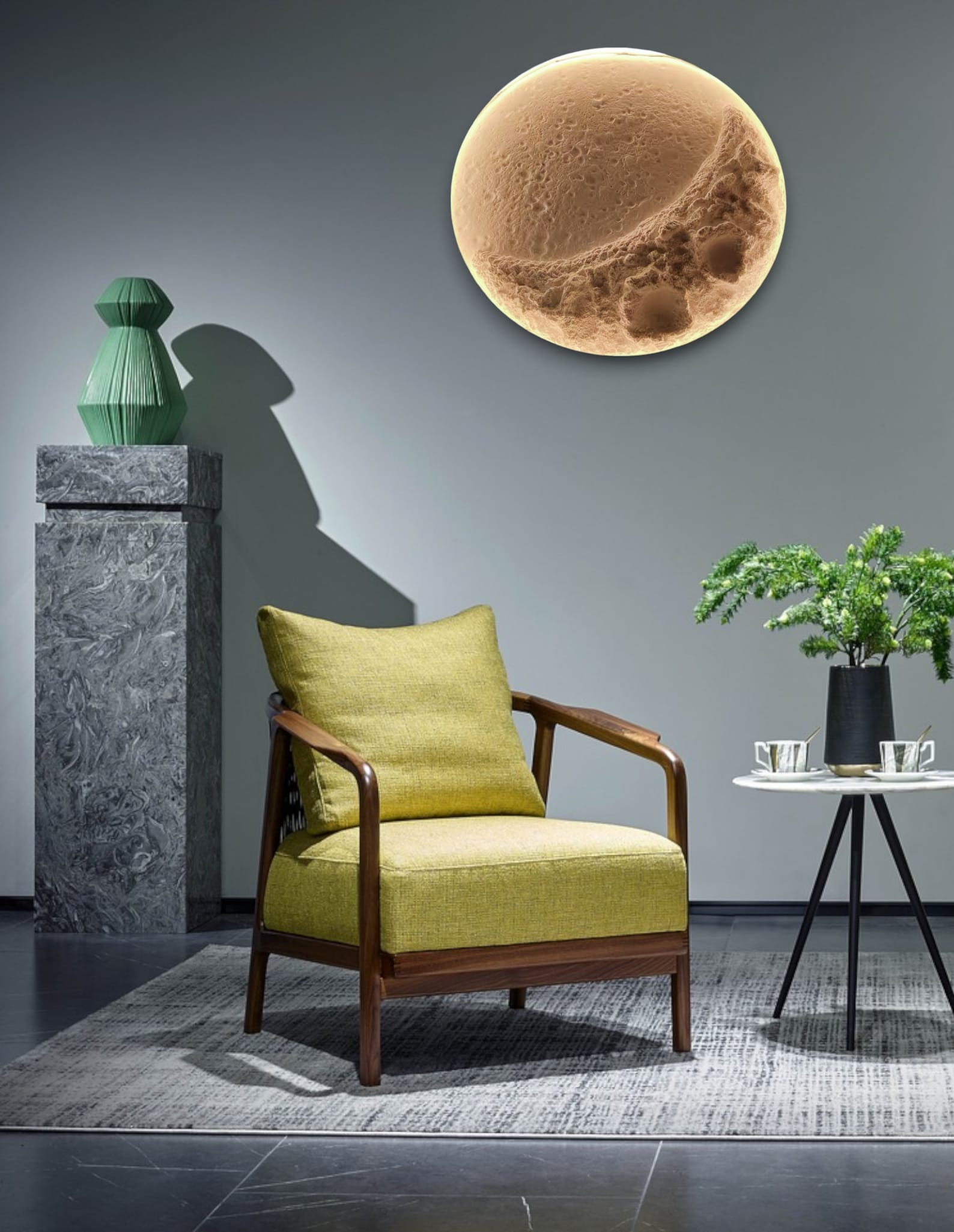 Textured LED Lunar Wall Decor, 3-dimensions Sandstone Moon Wall Decor ...