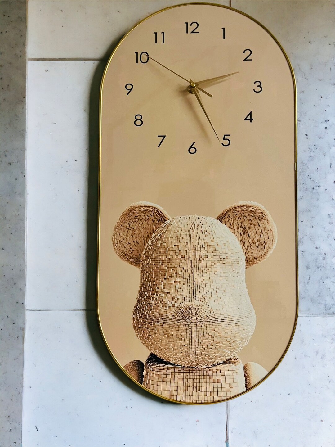 Bear Brick Wall Clock: Modern Artsy Decor With Gold Frame - Etsy
