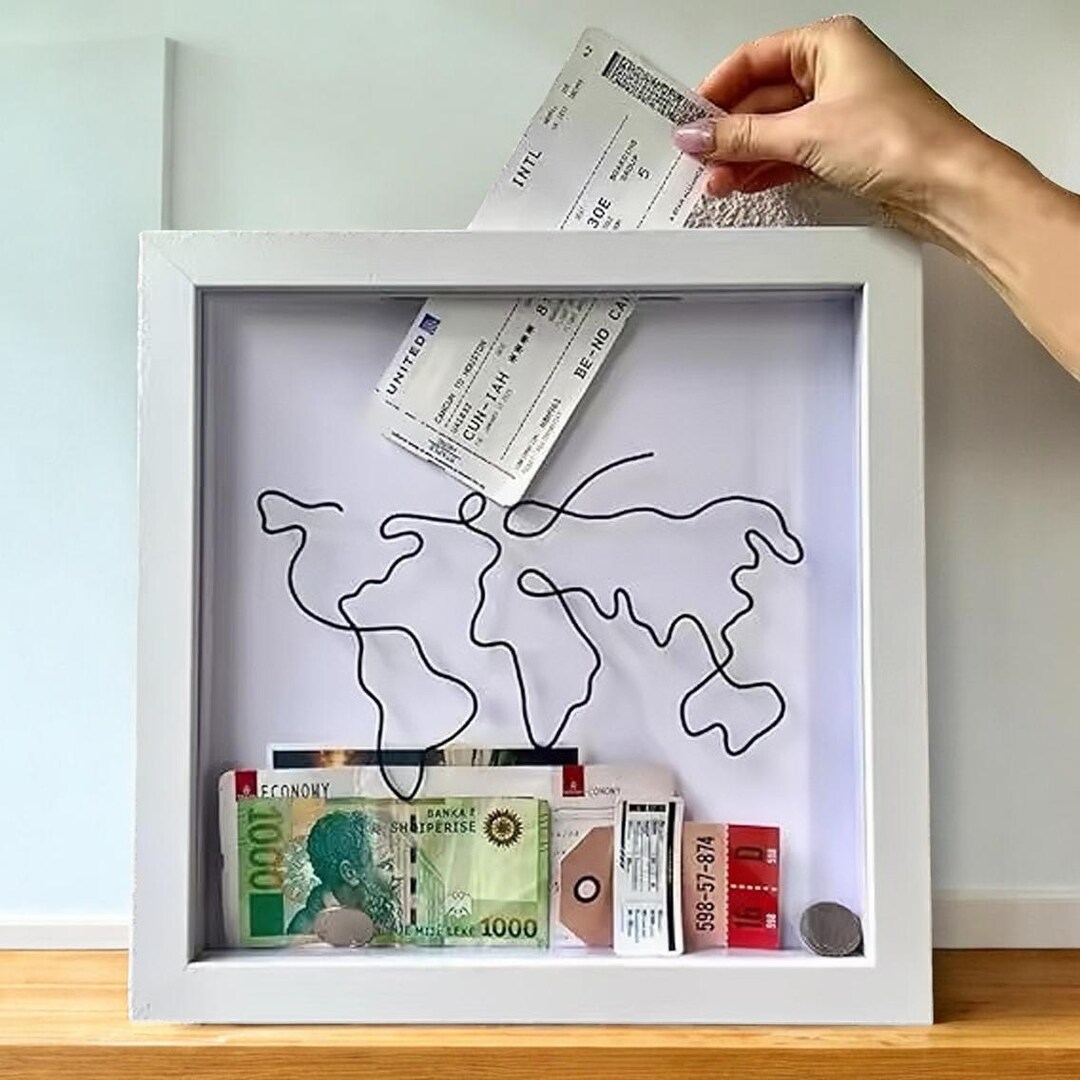Custom Travel Memory Box 15in, Personalized Ticket Keeper, World Map ...