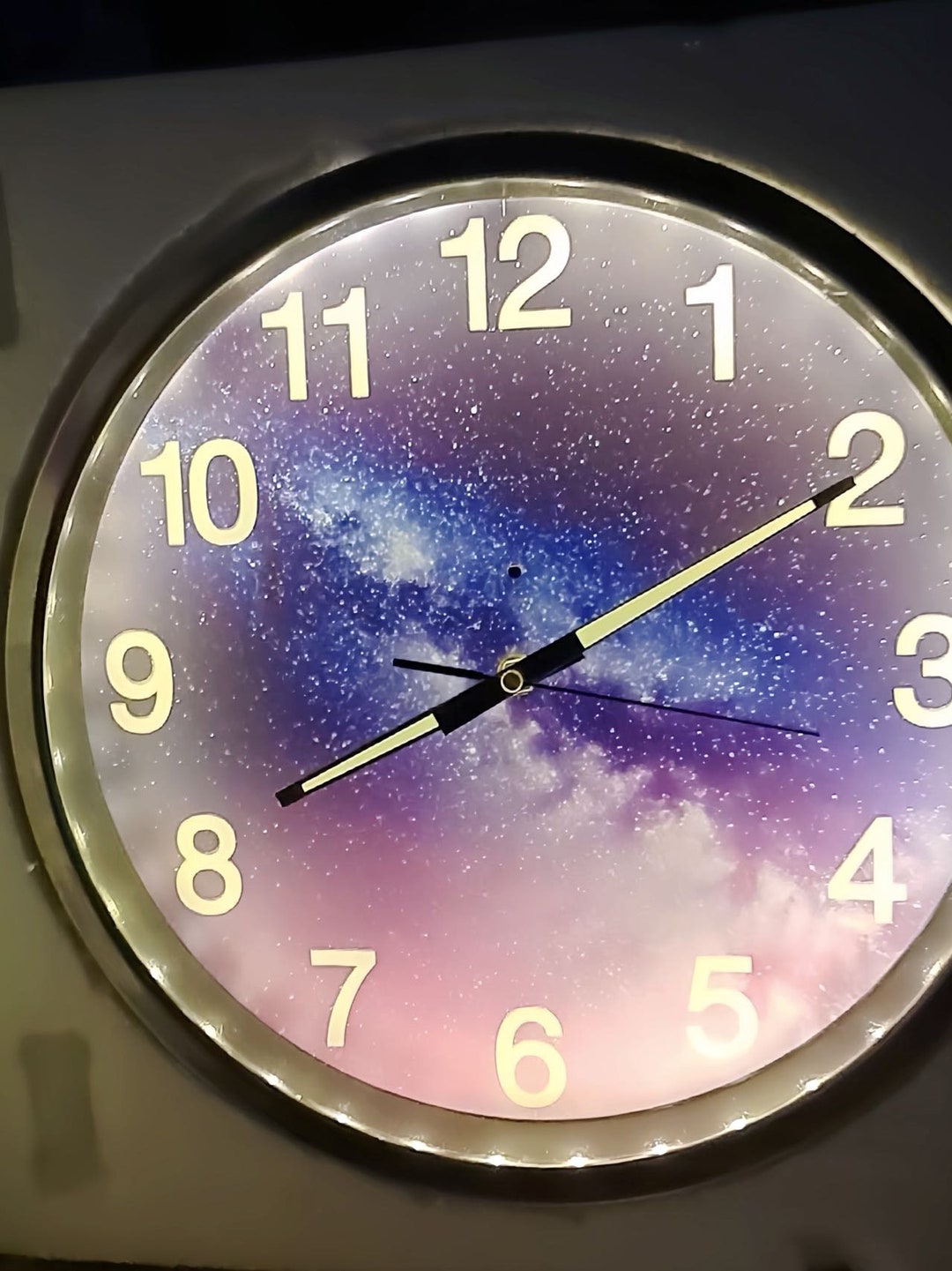 Modern Wall Clock Glow in Dark, Space-themed LED Lights Wall Clock ...