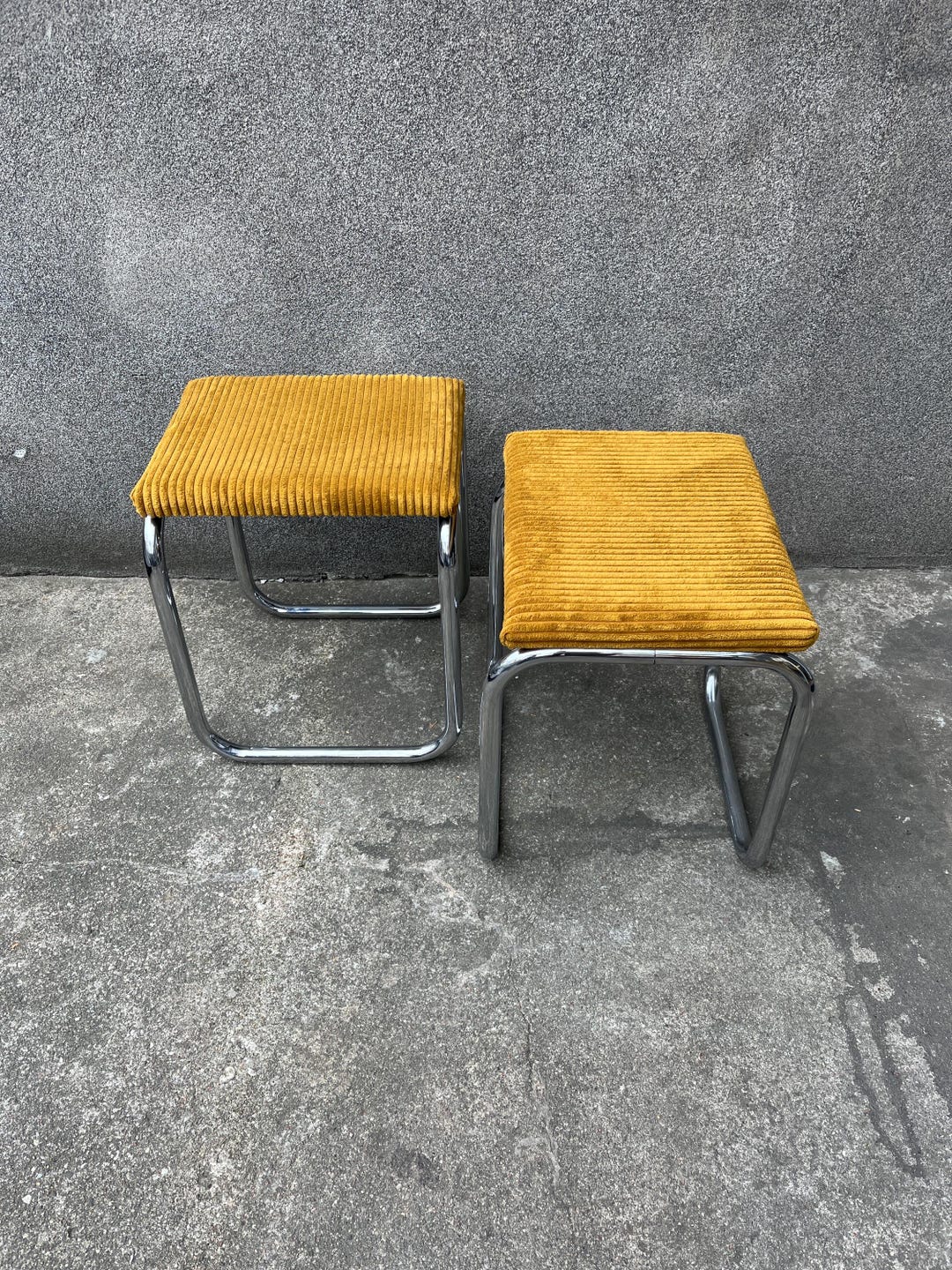 Chrome Stools in Bauhaus Industrial Design New Upholstery Corduroy ...