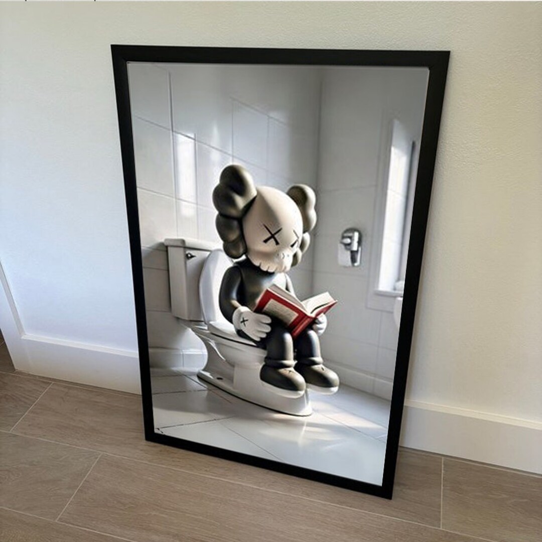 Kaws Sitting on Toilet Reading Book Poster, Hypebeast Figure Print ...