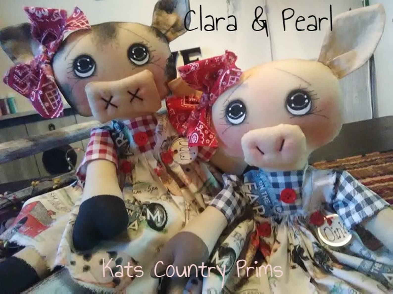 Primitive Cow and Pig Doll PATTERN INSTANT DOWNLOAD 178 Clara and Pearl ...