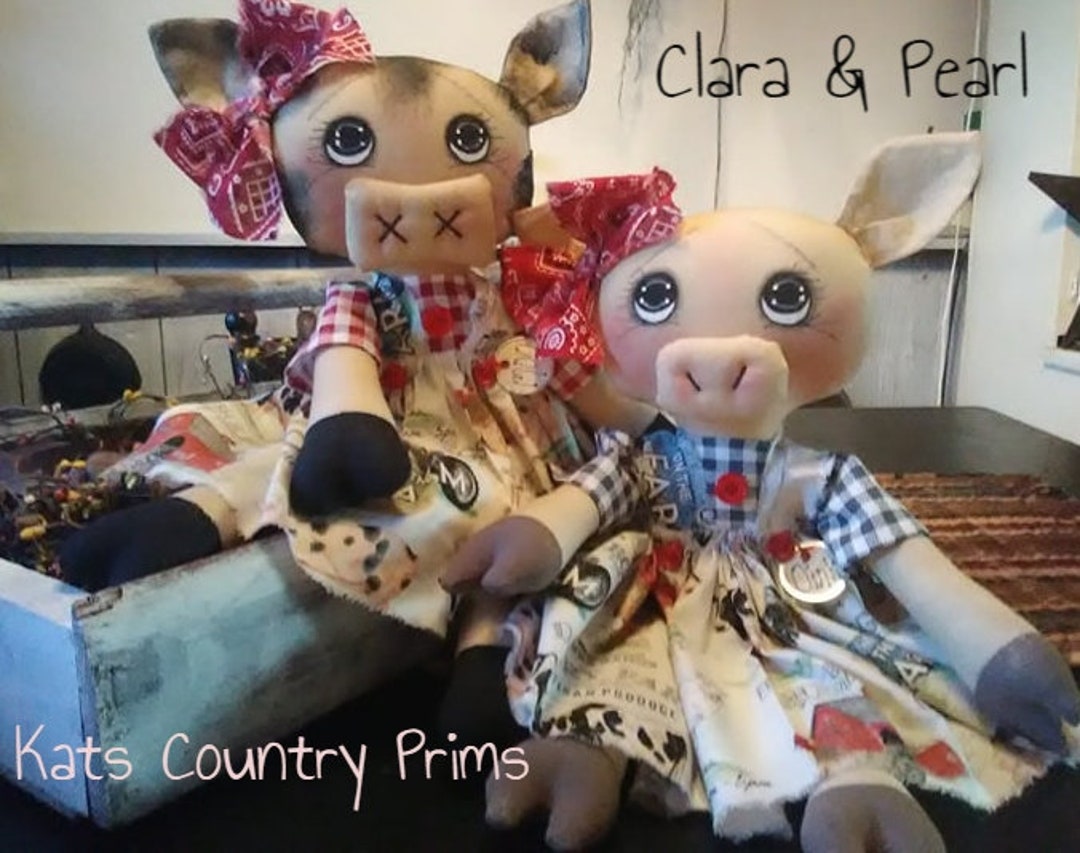 Primitive Cow and Pig Doll PATTERN INSTANT DOWNLOAD 178 Clara and Pearl ...