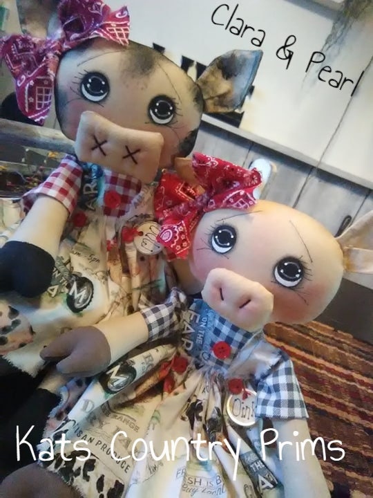 Primitive Cow and Pig Doll PATTERN INSTANT DOWNLOAD 178 Clara and Pearl ...