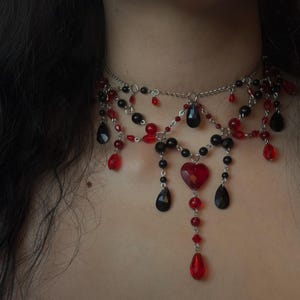 Red Black Vampire Necklace - Goth Necklace, Gothic Jewelry, Heart ...