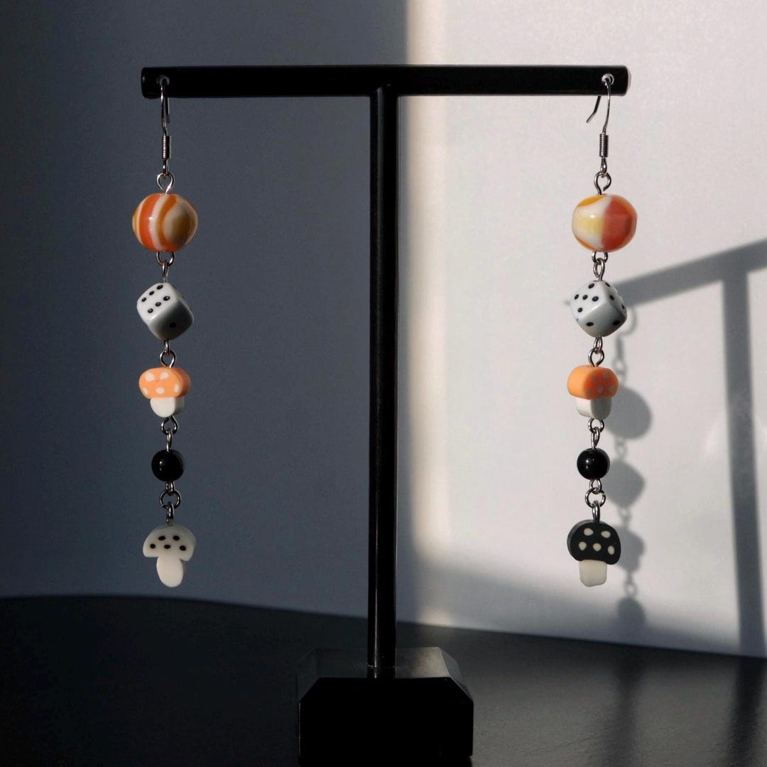 Dice Alt Mushroom Earrings - Weird Y2K Punk Earrings, Black Orange ...