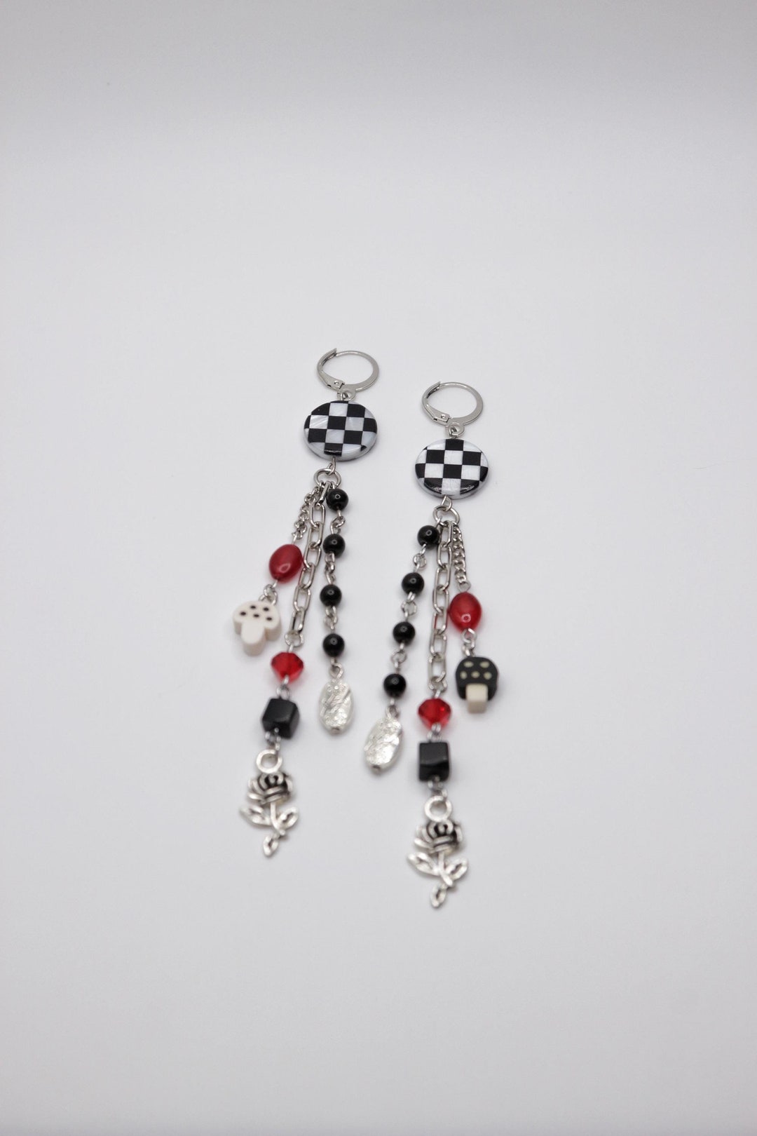 Red Goth Long Dangle Earrings - Alt Earrings, Mall Goth Jewelry ...