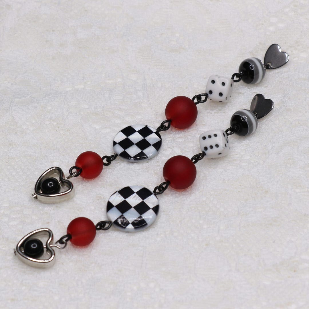 Checkered Dice Red and Black Earrings - Weird, Emo, Mall Goth, Alt Y2K ...