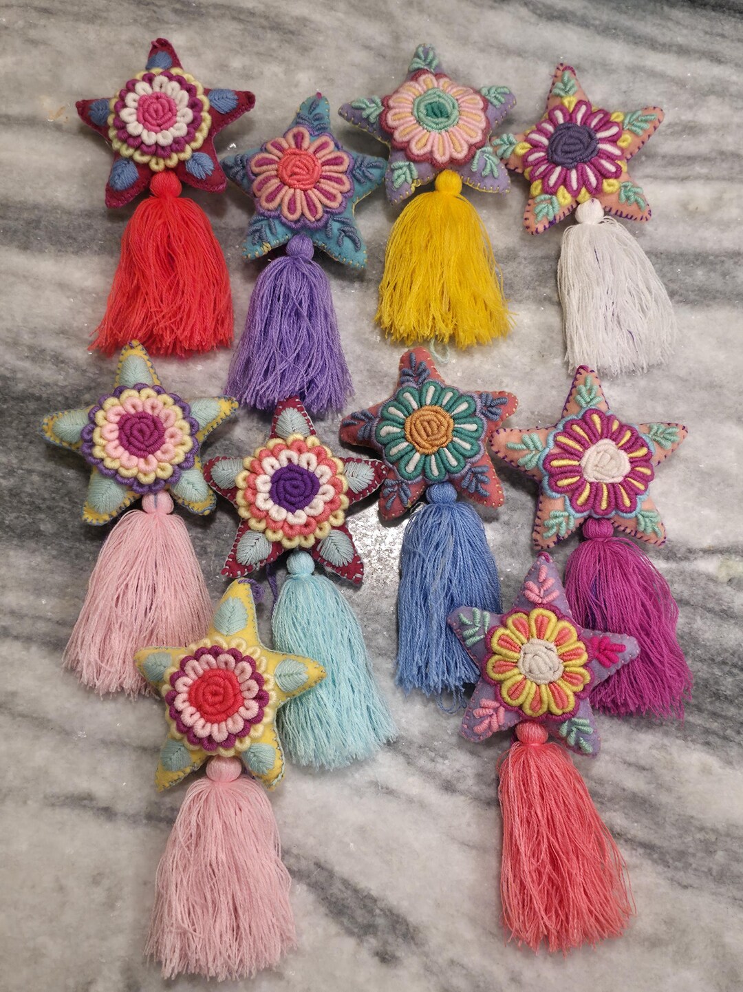Vibrant Mexican Star Tassels - Handmade Embroidery | Pom Poms | Cute ...