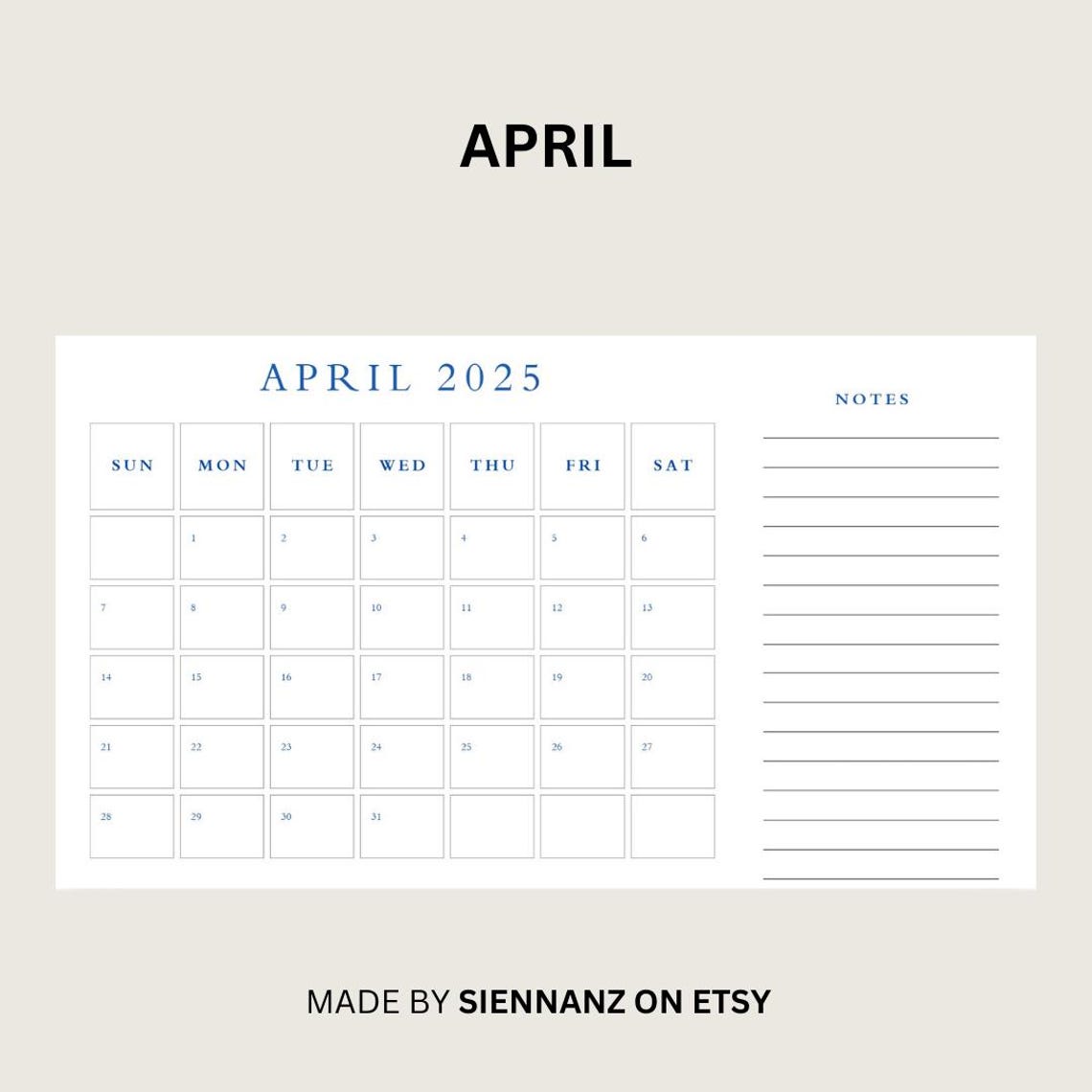 2025 Monthly Calendar With Notes - Etsy