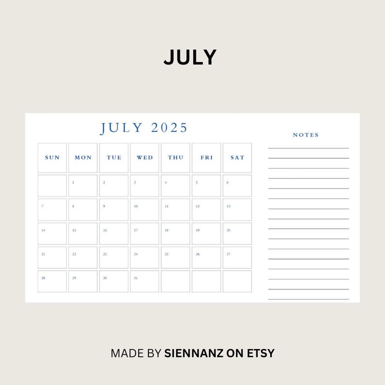 2025 Monthly Calendar With Notes - Etsy