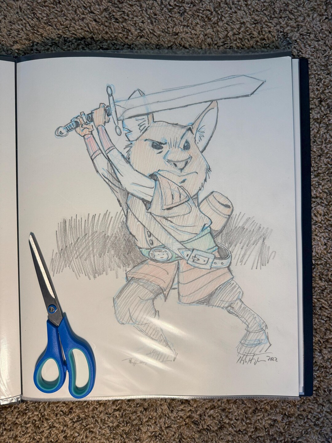 Drawing of a Mouse With a Sword Cartoon 14" X 17" - Etsy