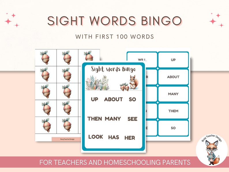 Printable SIGHT WORDS Bingo Game, First 100 Sight Words,fun Classroom ...