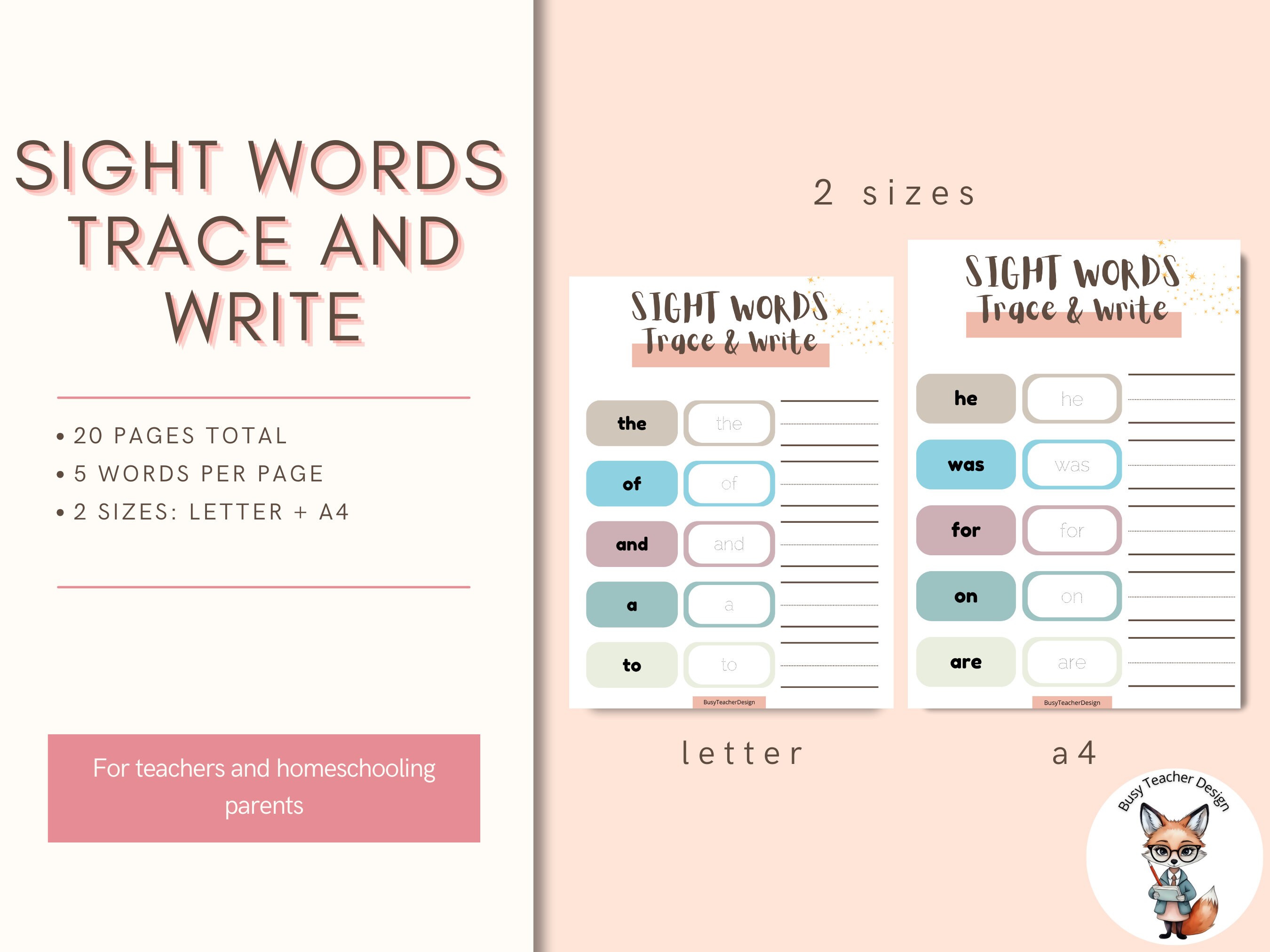 SIGHT WORDS Printable Writing Worksheets, First 100 Words, Reading and ...