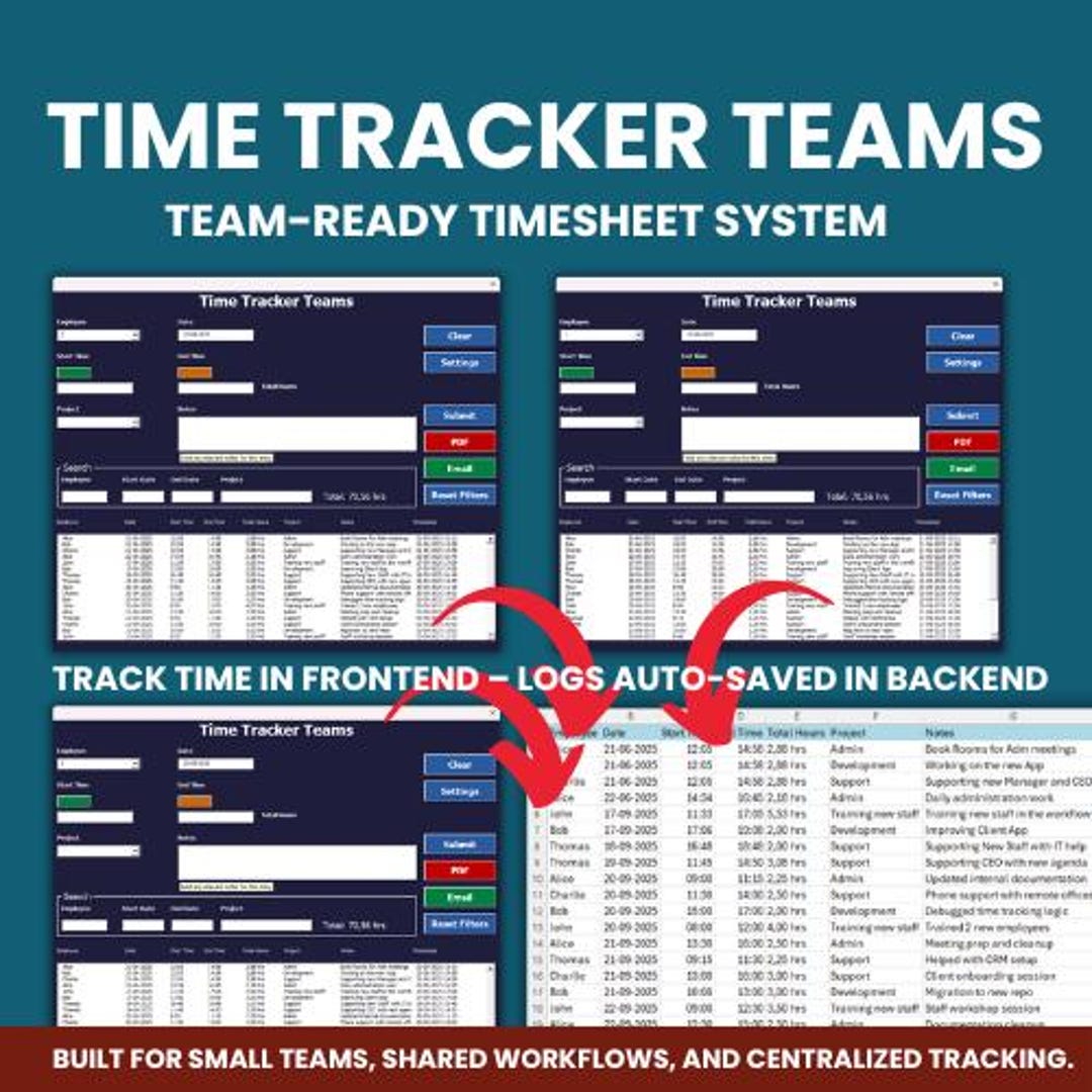 Employee Time Tracker – Excel Team Timesheet & Centralized Project Log ...