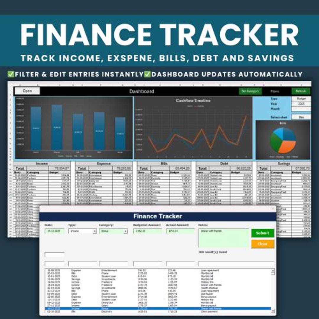 Excel Budget Tracker: Automated Finance Dashboard (VBA) - Etsy