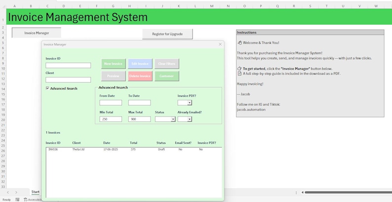 Excel Invoice Management System: Small Business Template (digital ...
