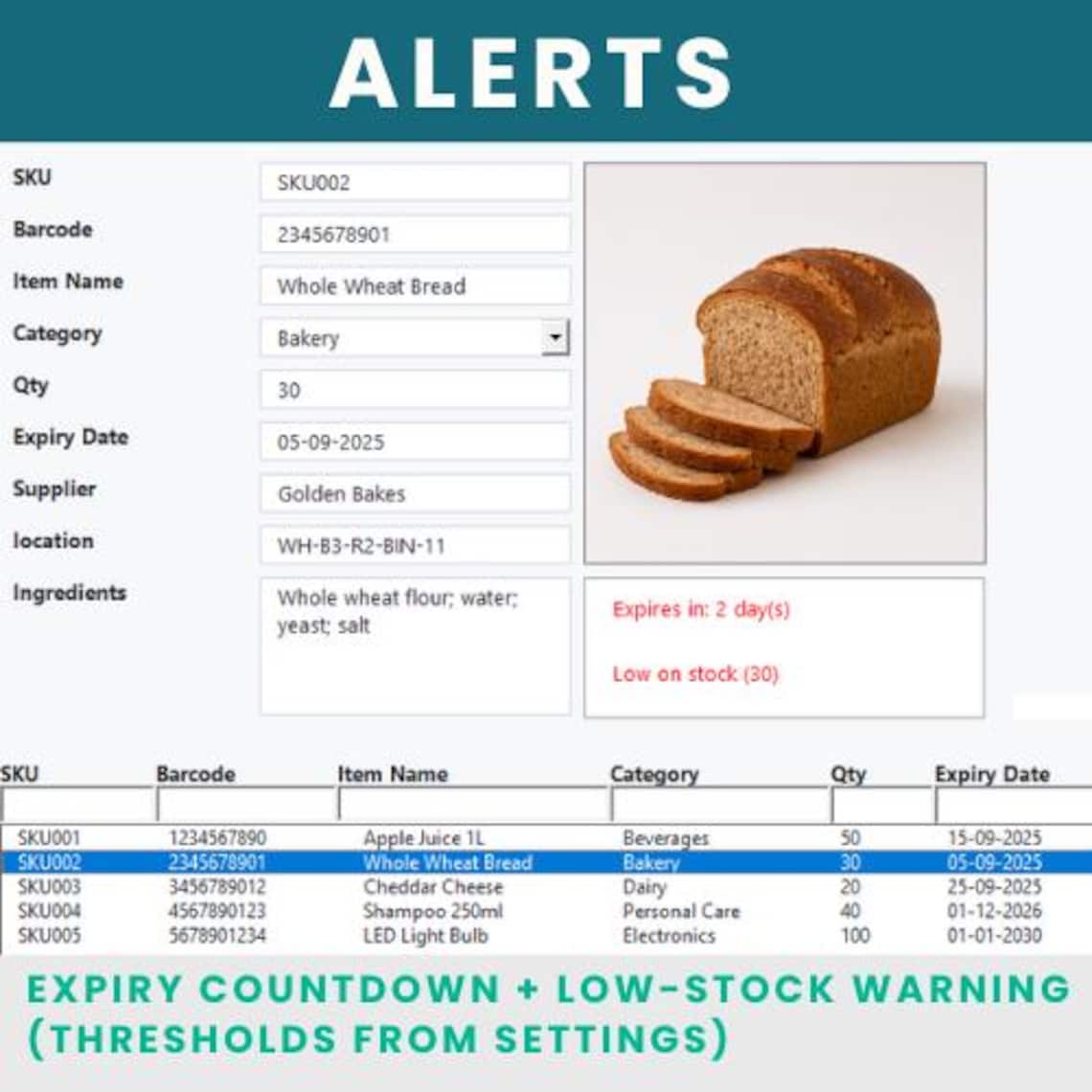 Inventory Tracker Lite – Excel Spreadsheet (VBA) | Stock, Expiry Alerts ...