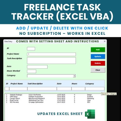 Freelance Task Tracker in Excel – Smart Userform to Add, Edit & Manage ...